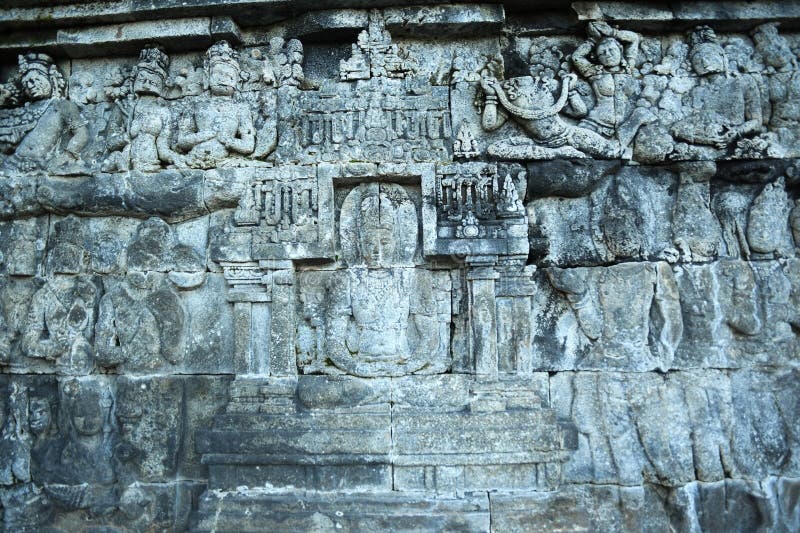 Statue Wall of Borobudur Temple, Java, Indonesia Stock Photo - Image of ...