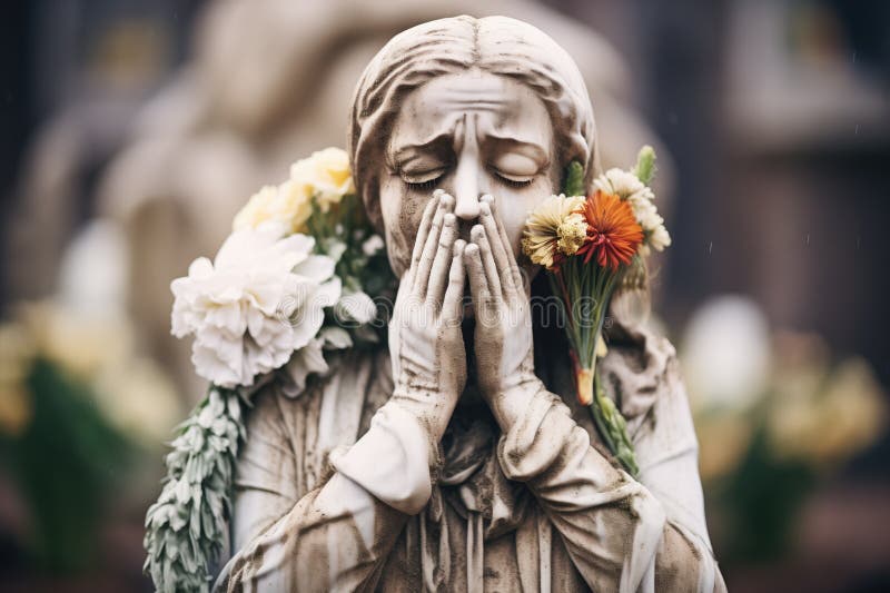 Statue of a Weeping Woman in a Cemetery Stock Illustration ...