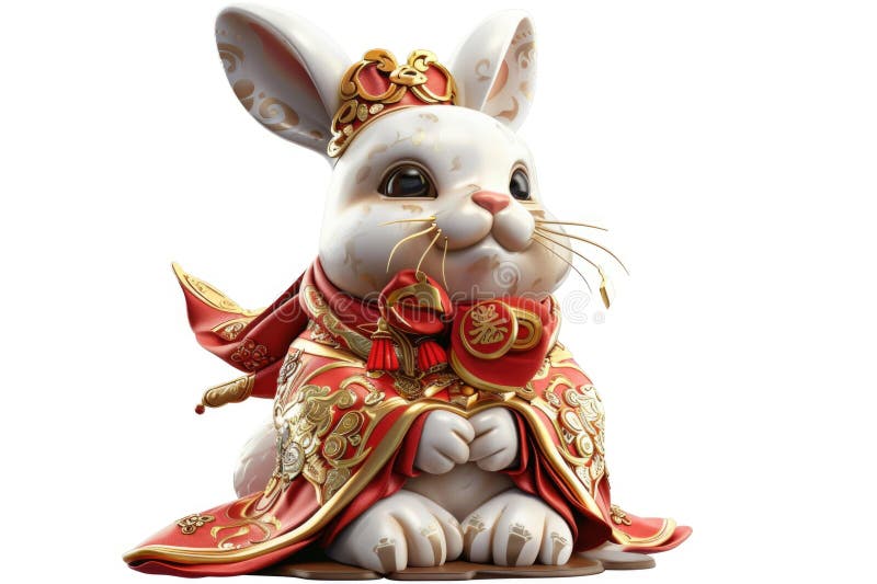 A Statue of a White Rabbit Wearing a Red Robe, Suitable for Various ...