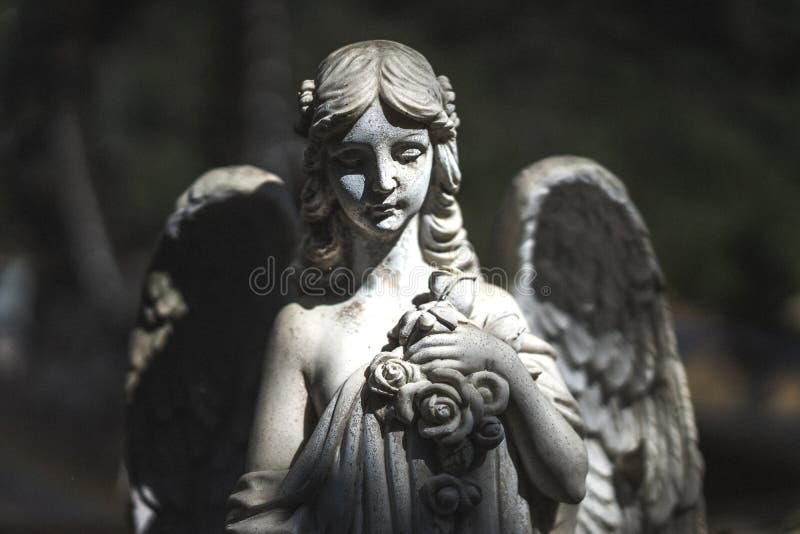 Statue of a Winged Angel in the Dark. Stock Image - Image of likeness ...