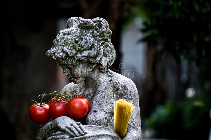 Statue of Woman with Tomato and Spaghetti Stock Photo - Image of diet ...