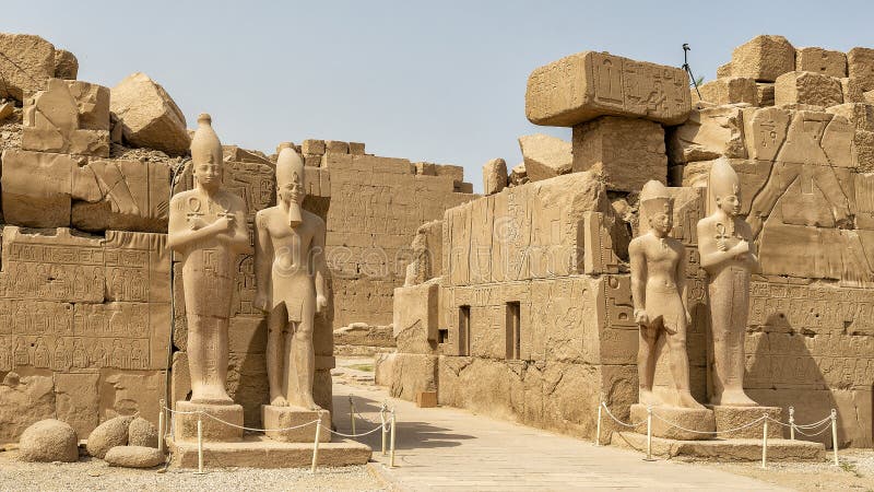 Statues in the Cachette Courtyard in Front of the 7th Pylon Stock Image ...