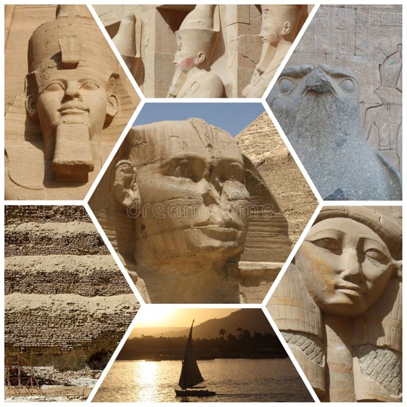 Statues collage in egypt stock photo. Image of archeology - 83364964