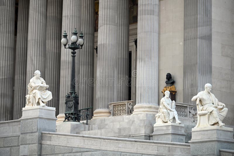Statues in Front of the Austrian Parliament Stock Image - Image of ...