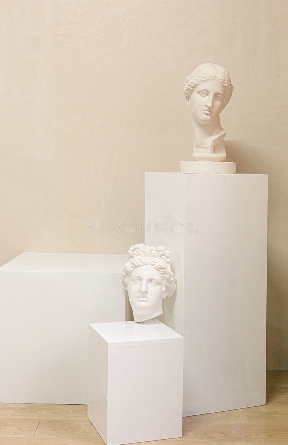 Statues Head Apollo Venus White Pedestals Cubes Stock Photo - Image of ...