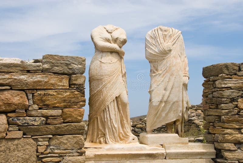 Statues at the House of Cleopatra on Delos Island, Greece Editorial ...
