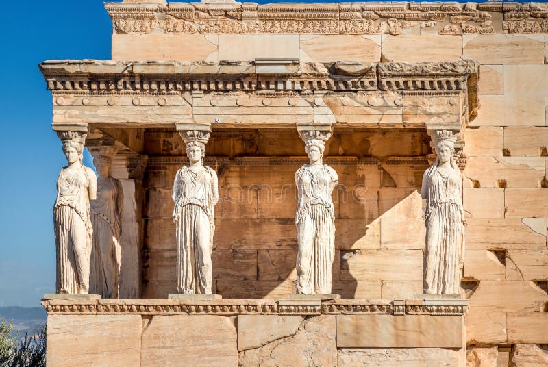 The Statues of the Ionic Erechtheion Temple on the Acropolis in Athens ...