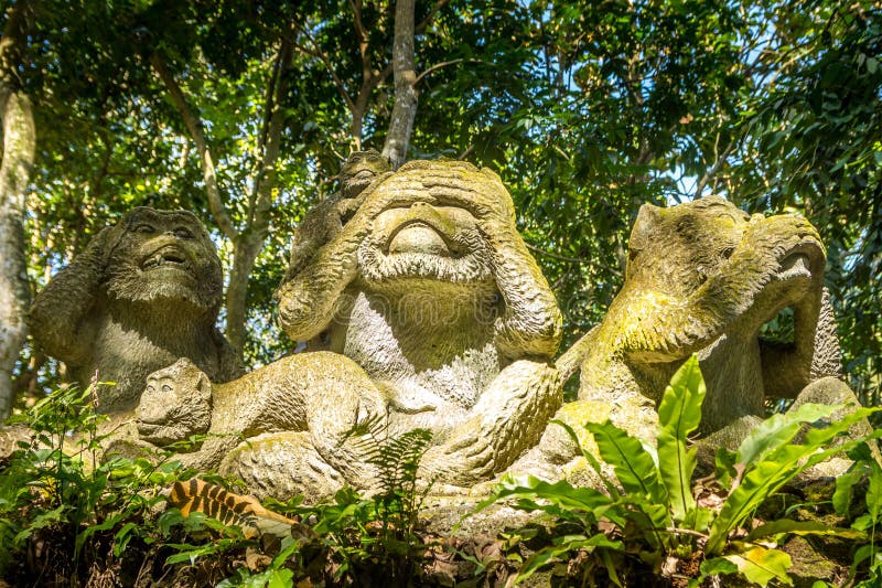 Statues in the Monkey Forest in Bali Stock Image - Image of temple ...