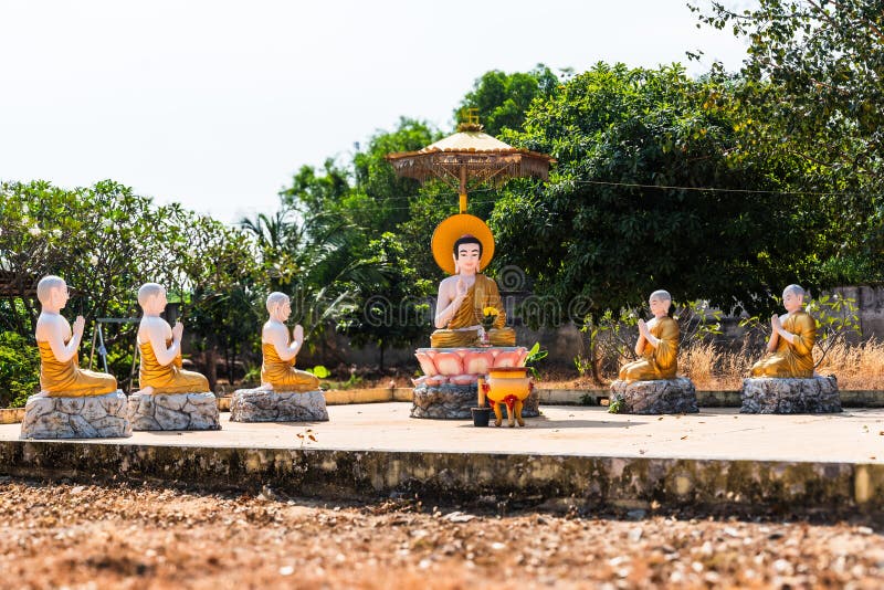 Statues Near Buddhist Temple, Amazing Ancient Architecture. Stock Image ...