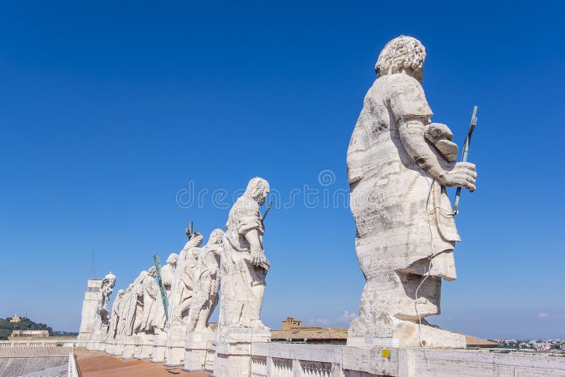 Statues of Saints on Top of St. Peter`s Basilica Stock Photo - Image of ...