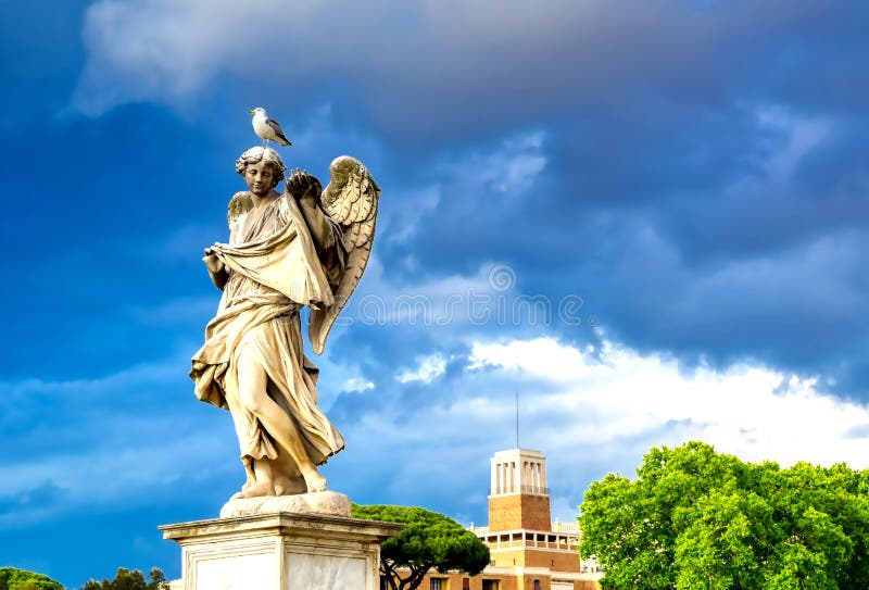 Statues on St. Angelo Bridge in Rome, Italy Stock Image - Image of ...