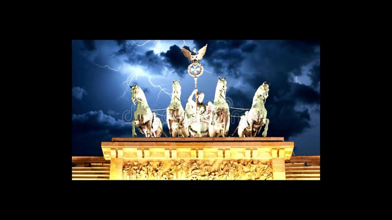 The Statues on Top of BRANDENBURG GATE at Night in Berlin Stock Video ...