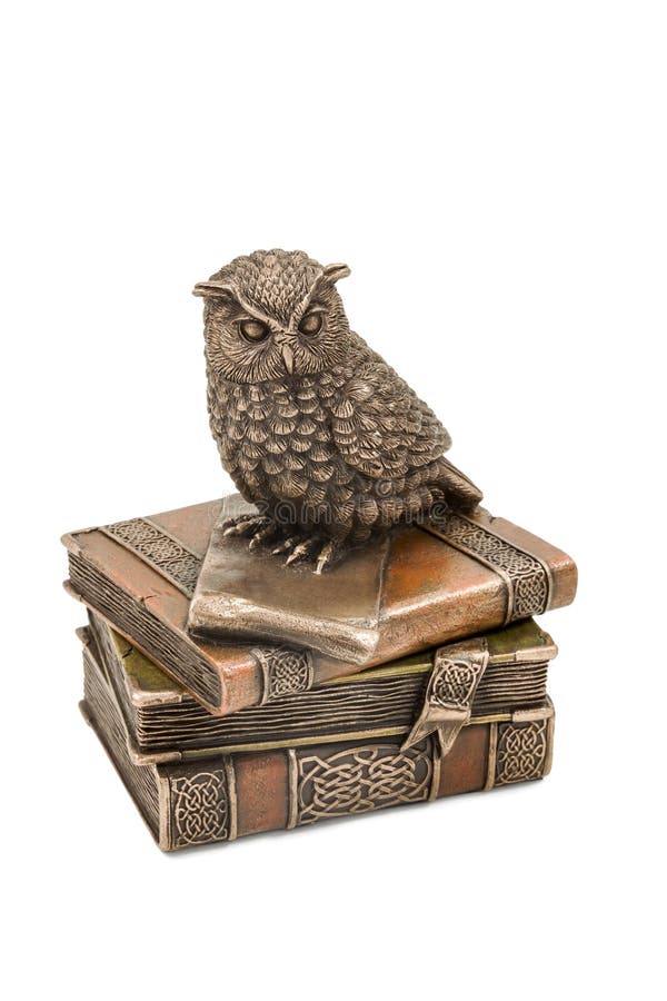Statuette Owl Sitting on Books Stock Photo - Image of college ...