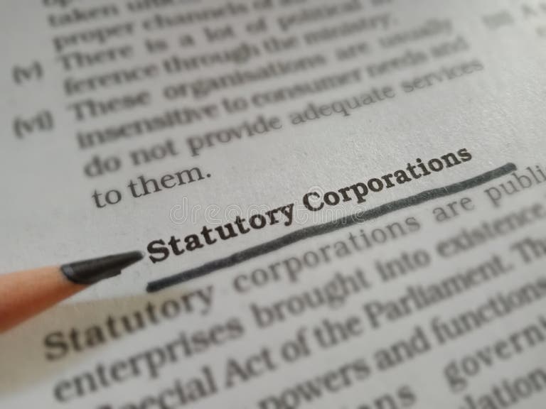 Statutory Corporations Words Displaying on Book Article Underlined Text ...