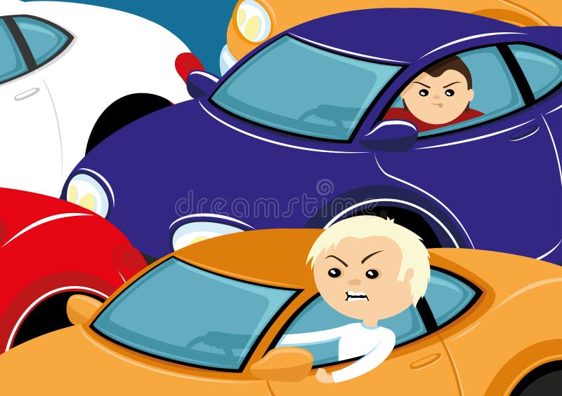 Stau mit farbigen Autos vektor abbildung. Illustration von zorn - 99041331