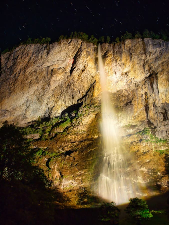 Staubachfall at night stock photo. Image of rocks, tourism - 168282290