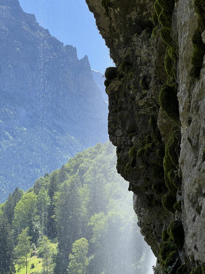 Waterfall Staubbachfall in Lauterbrunnen Stock Photo - Image of ...
