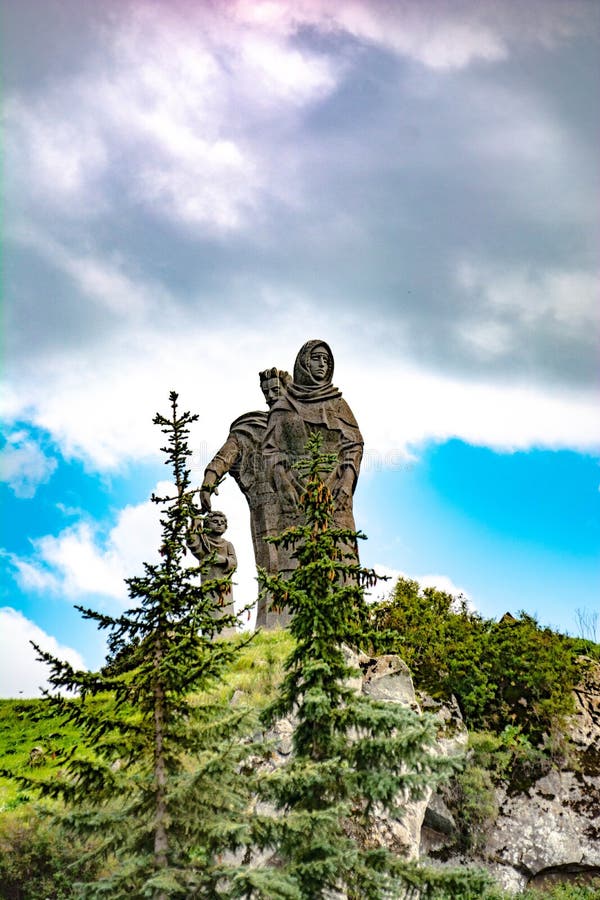 Big Statue at the Peak of the Mountain Stock Image - Image of peak ...
