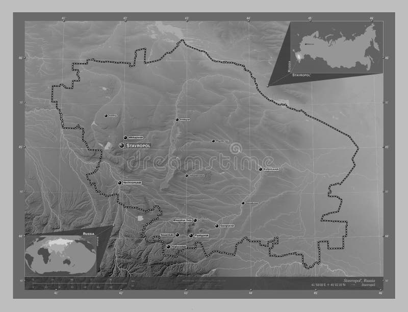 Stavropol , Russia. Grayscale. Labelled Points of Cities Stock ...