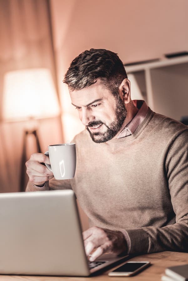 High Spirited Man Working at Home Stock Image - Image of freelancer ...