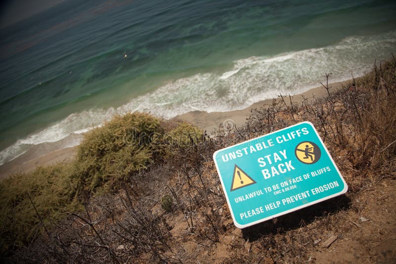 Stay Back Warning Sign at Cliff Edge Stock Image - Image of sign ...