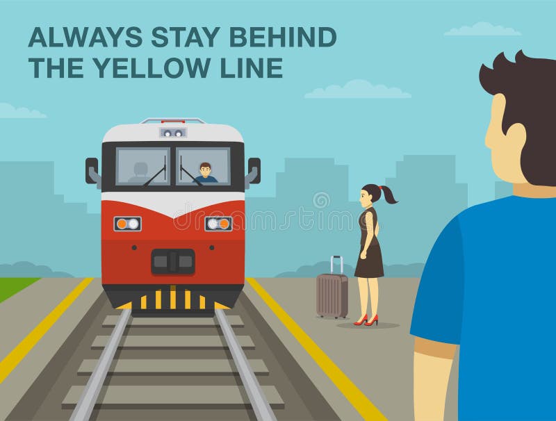 Stay Behind the Yellow Line. Passengers Waiting Train on Platform while ...
