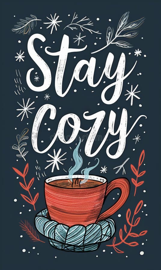 Stay Cozy - Calligraphy Lettering on Dark Winter Painted Background ...