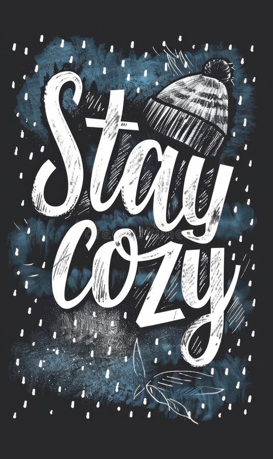 Stay Cozy - Calligraphy Lettering on Dark Winter Painted Background ...