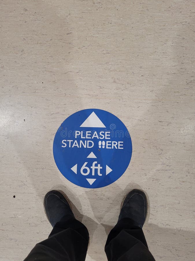 Six 6 Feet Apart Floor Sticker Sign in Black To Mark and Guide People ...
