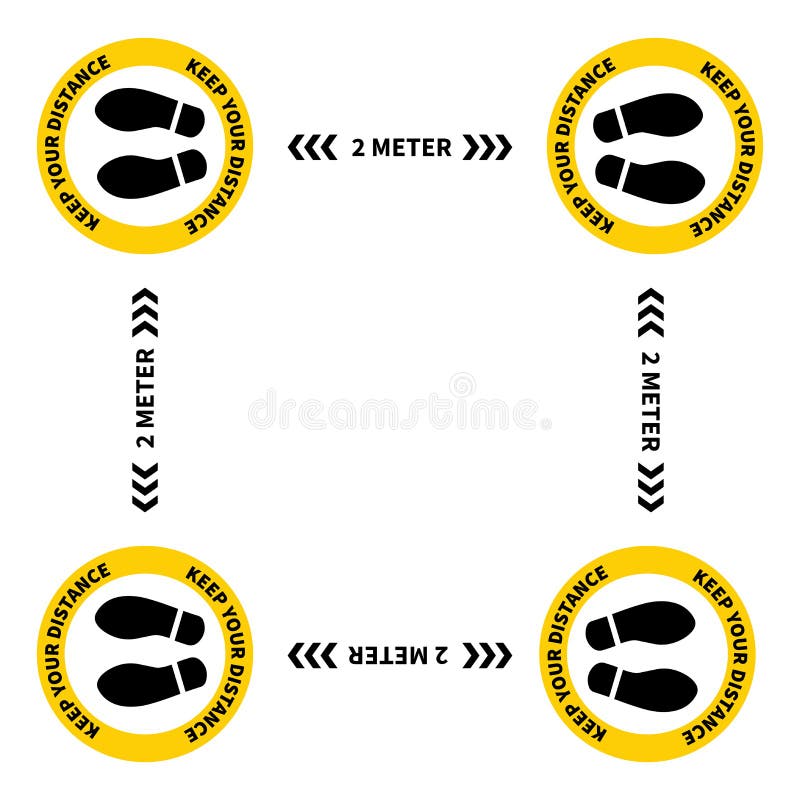 Social Distancing. Footprint Sign. Keep the 2 Meter Distance ...