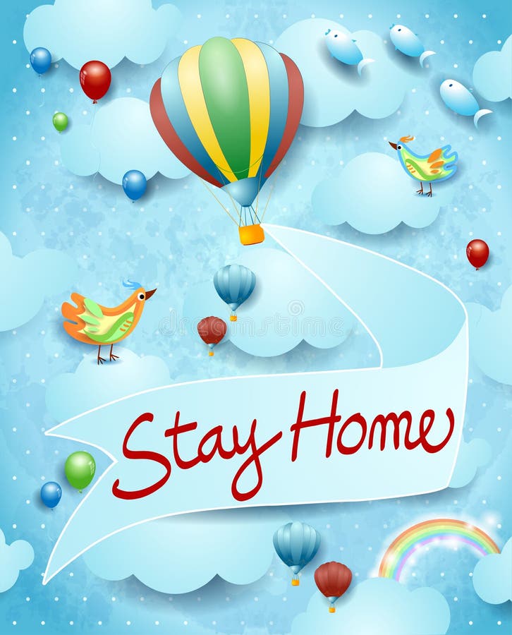 Stay Home, Banner Message on Sky Background Stock Illustration ...