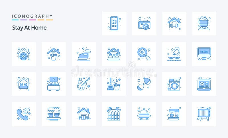 25 Stay at Home Blue Icon Pack Stock Vector - Illustration of breakfast ...