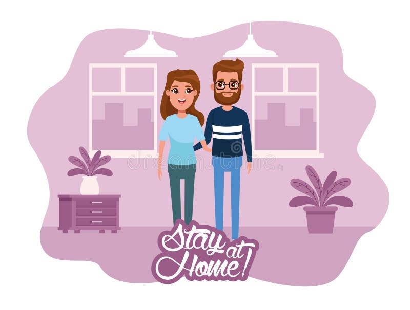 Stay at Home Campaign with Couple Stock Vector - Illustration of ...