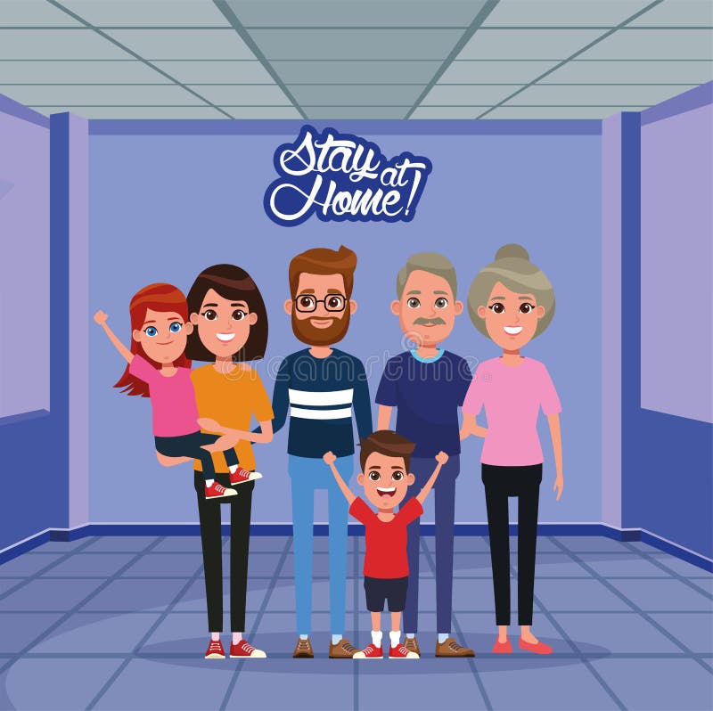 Stay at Home Campaign with Family Members Stock Vector - Illustration ...