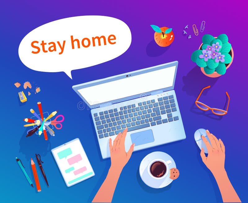 Stay Home Concept Vector Top View Illustration Stock Vector ...