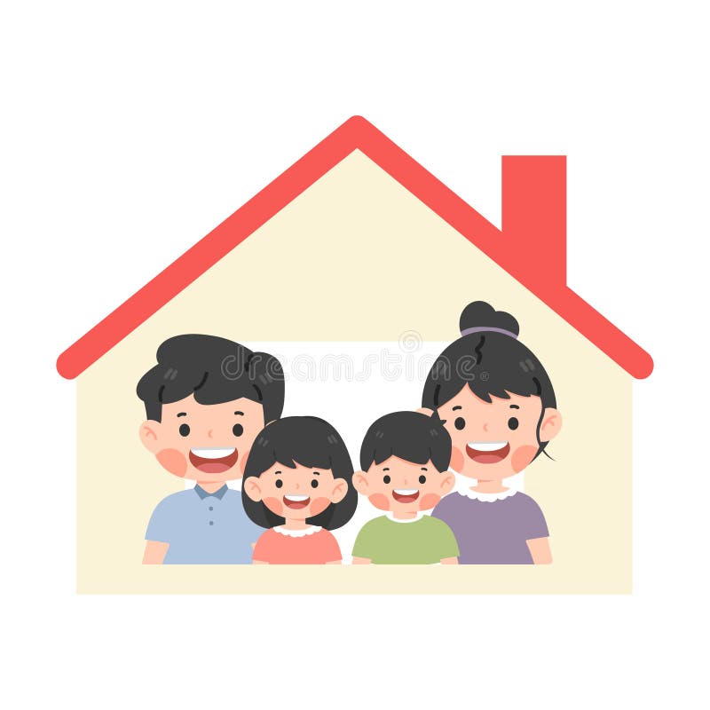 Stay Home with Family Vector Stock Vector - Illustration of positive ...
