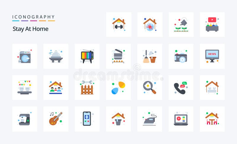 25 Stay at Home Flat Color Icon Pack Stock Vector - Illustration of ...
