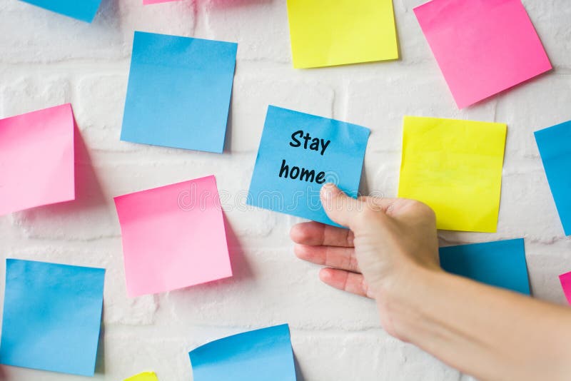 Hand Stay Home Words in Colored Notes Stock Image - Image of pink ...