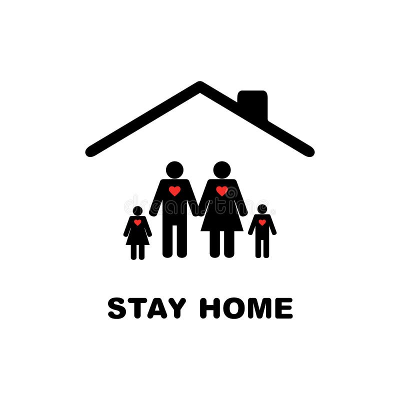 Stay home icon with family stock illustration. Illustration of care ...