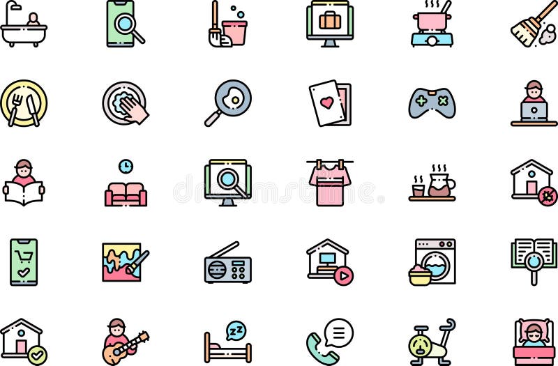 Stay at Home Icons Collection is a Vector Illustration with Editable ...