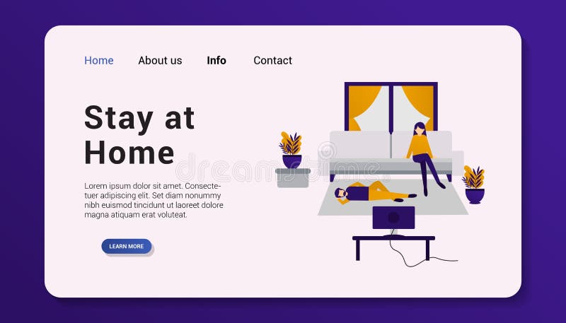 Stay at Home Landing Page Template Graphic Design Illustration Stock ...