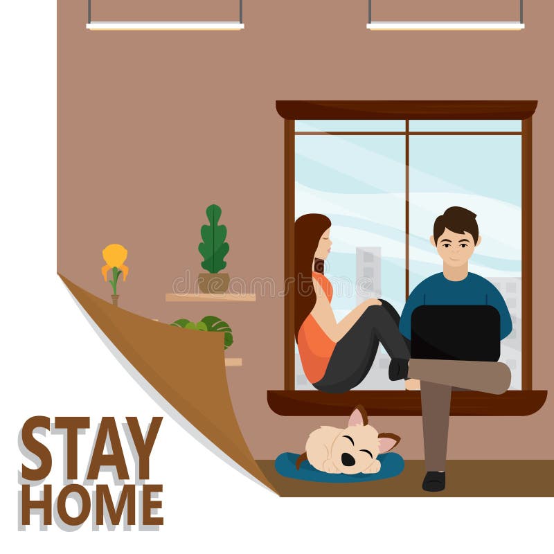 Stay in home poster stock vector. Illustration of clipart - 182899624