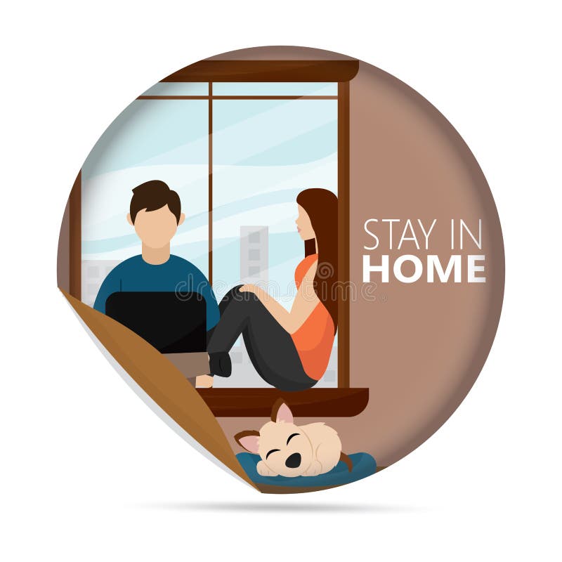 Stay in home poster stock vector. Illustration of couple - 182899884