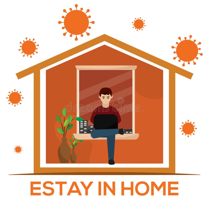 Stay in home poster stock vector. Illustration of corona - 182899666