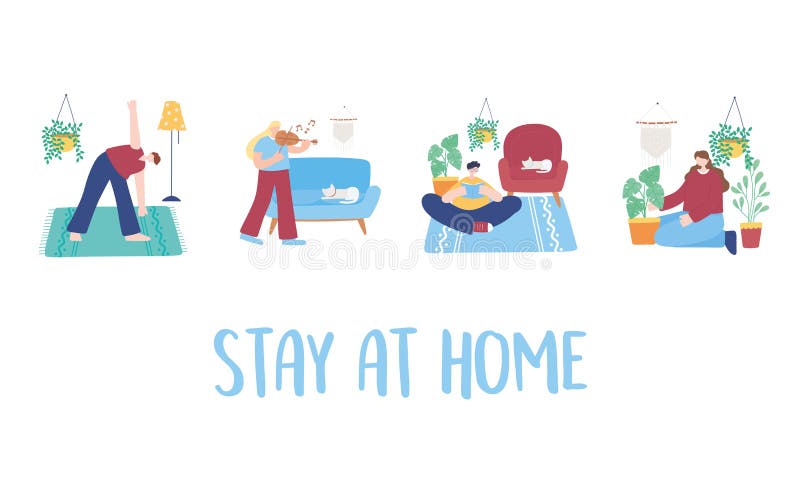 Stay at Home, Set of Home Activities, Self Isolation, Quarantine for ...