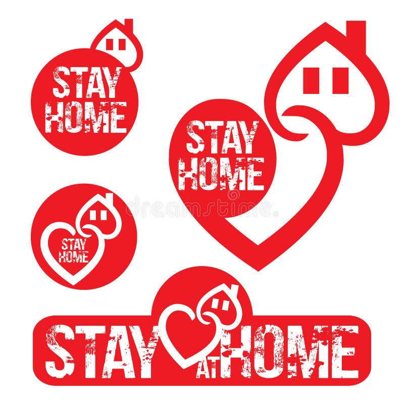 Stay at Home Slogan with House and Heart Inside. Stock Vector ...