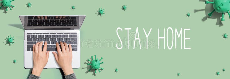 Stay Home Theme with Person Using Laptop Computer Stock Image - Image ...