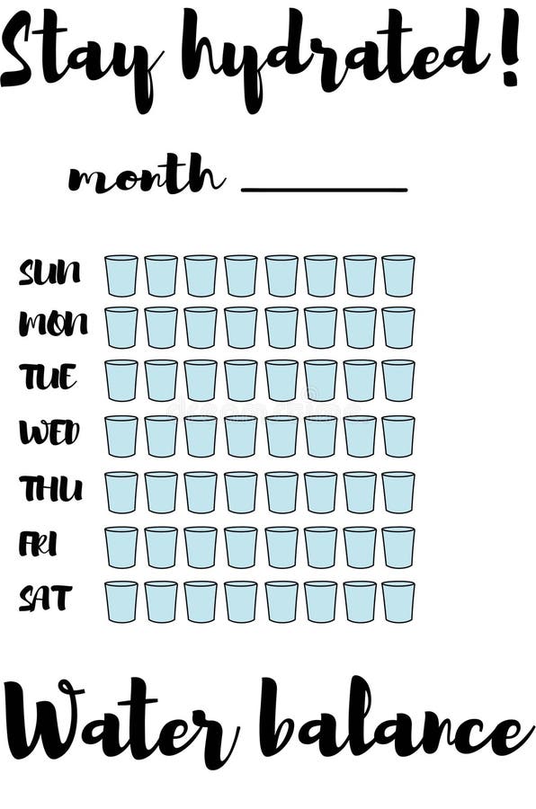 Stay Hydrated Watr Balance Month Week daily Sport Sunday Mpnday Tuesday ...