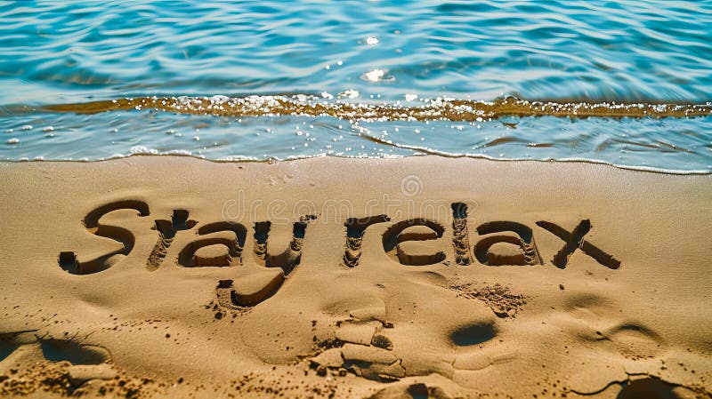 Stay Relax Written in Sand on the Beach Stock Photo - Image of ...