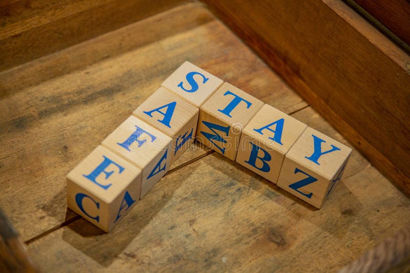 Stay Safe. Wooden Cubes with Blue Letters Stock Image - Image of letter ...